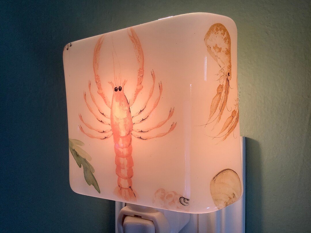 Lobster Fused Glass Plug in Night Light With Draped Sides Mini Outlet ...