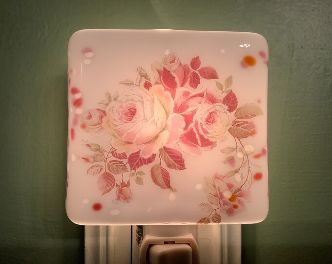 1 Floral Fused Glass Plug in Rose Night Light With Draped Sides Outlet ...