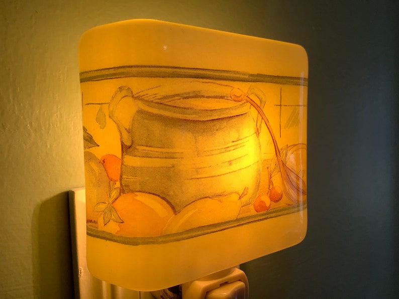 Lemon and Fruit Fused Glass Plug in Fruit Night Light With Draped Sides ...