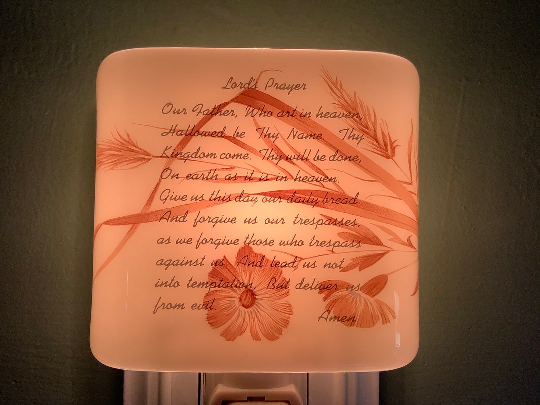 1 the Lord's Prayer Flower Fused Glass Plug in Night Light With Draped ...