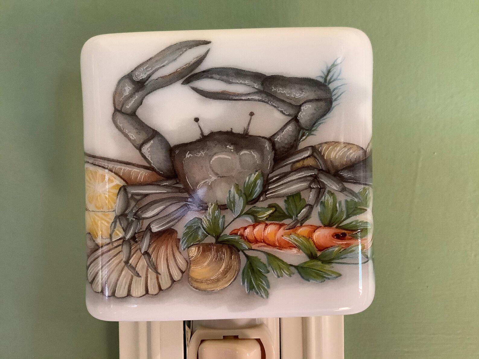 Crab Feast Fused Glass Plug in Kitchen Night Light With Draped Sides ...