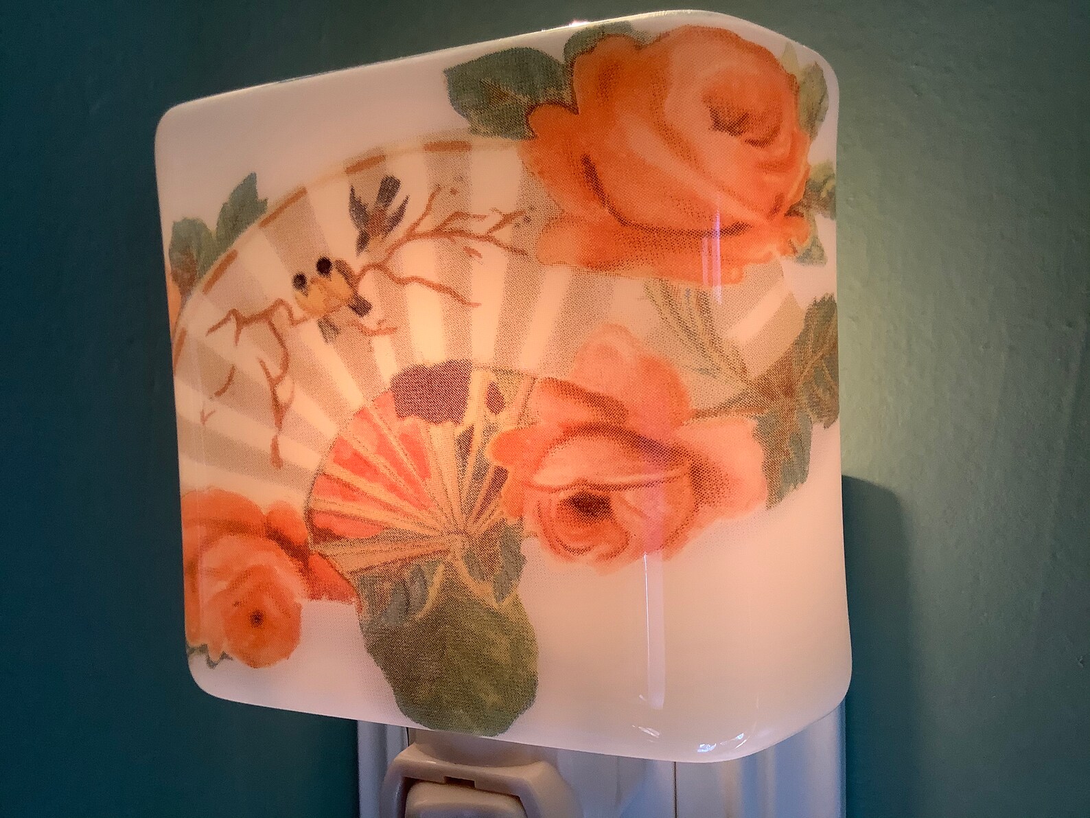 Love Birds Fused Glass Plug In Oriental Fan Night Light with | Etsy