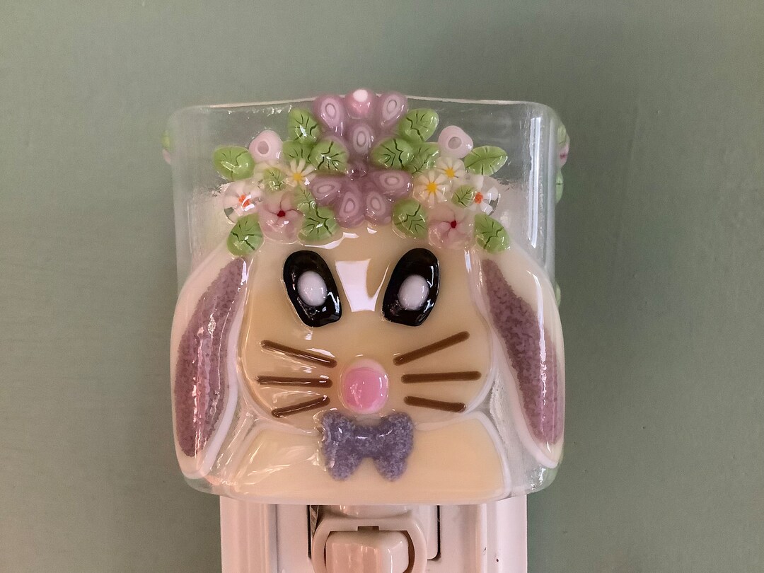 1 Easter Bunny Face Fused Glass Rabbit With Murrini Flower Hat Peter ...