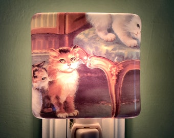 Playful Cats Fused Glass Plug in Night Light Outlet Sconce | Etsy