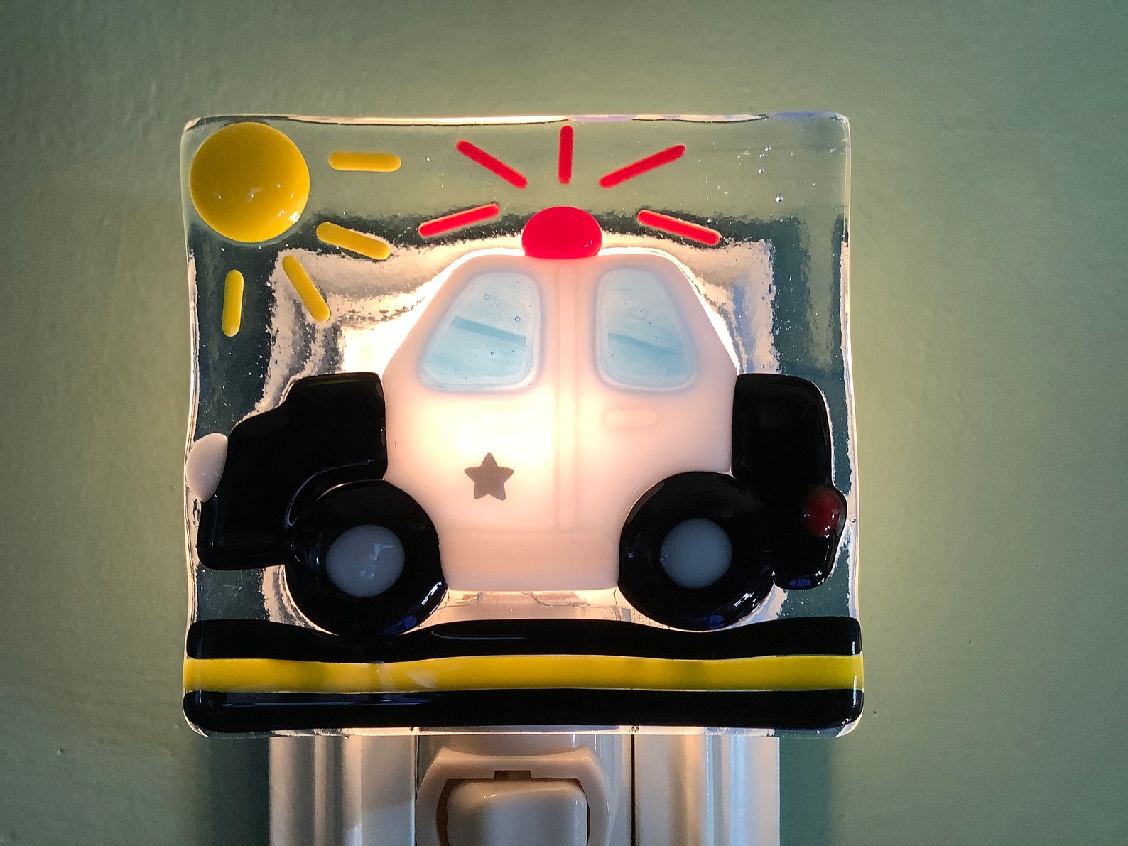 1 Police Car Fused Glass Plug in Night Light - Etsy