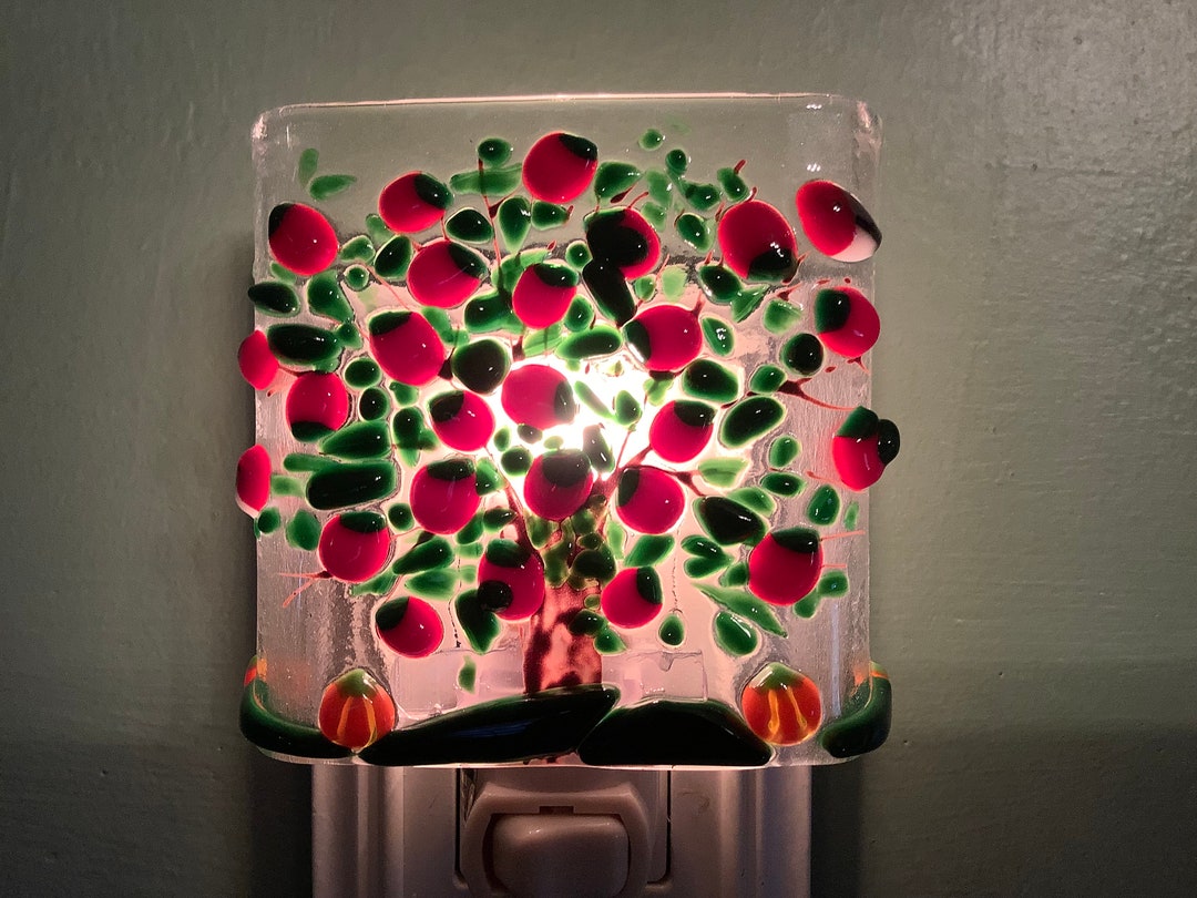 Fall Apple Tree Fused Glass Plug in Night Light With Draped Sides ...