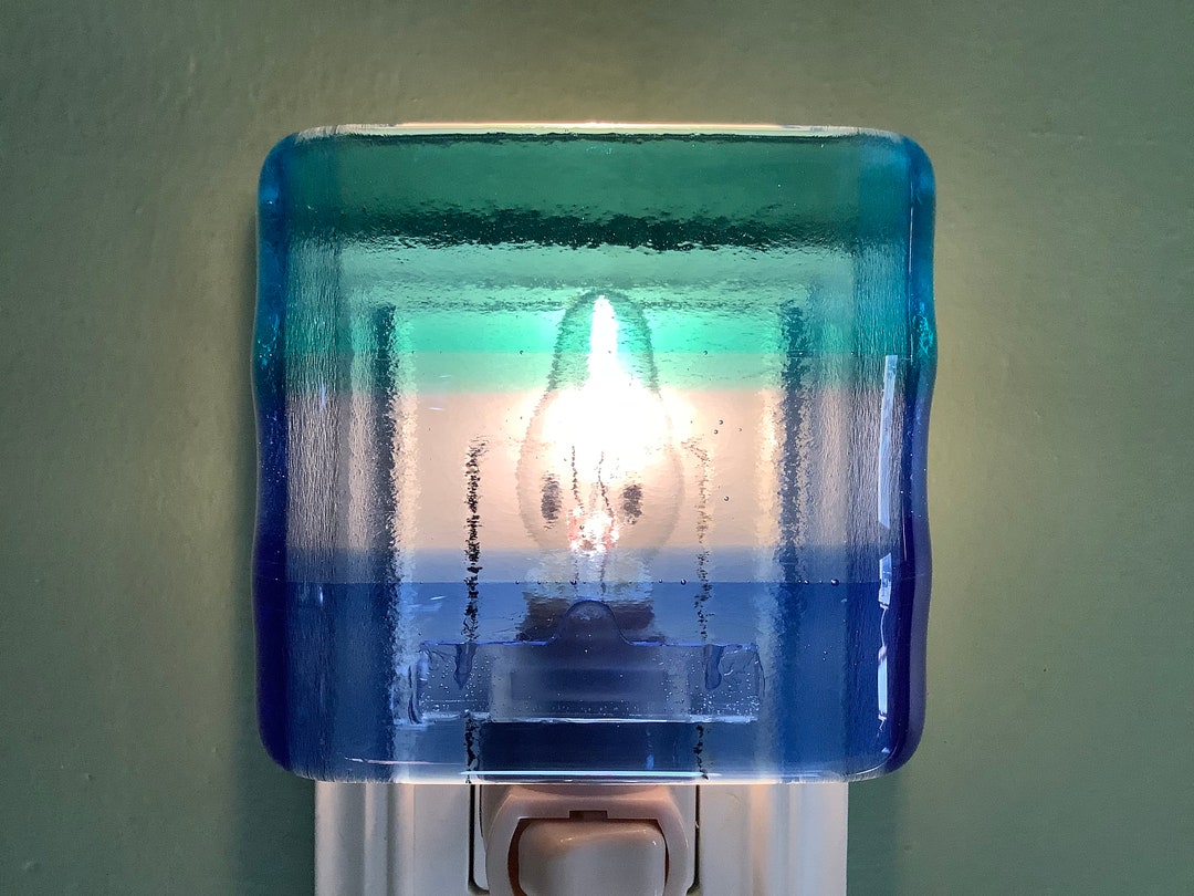 1 Striped Blue Hue Fused Glass Plug in Night Light With Draped Sides ...