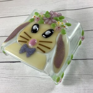 1 Easter Bunny Face Fused Glass Rabbit With Murrini Flower Hat Peter ...