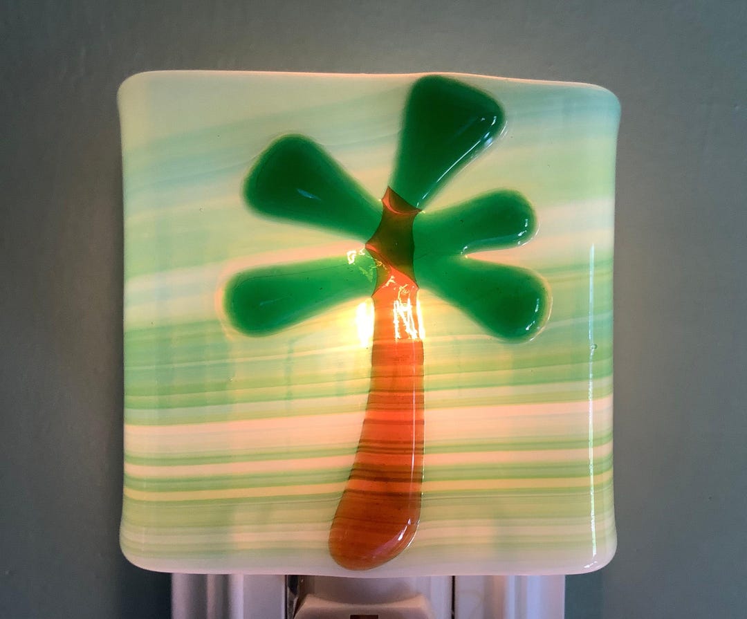 1 Palm Tree Fused Glass Plug in Night Light With Draped Sides Outlet ...