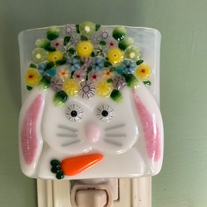 1 Easter Bunny Face Fused Glass Rabbit With Murrini Flower Hat Peter ...