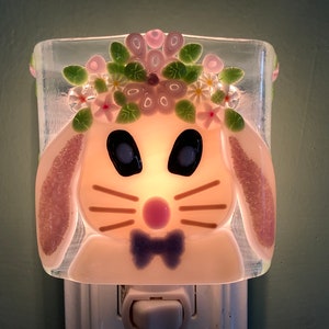 1 Easter Bunny Face Fused Glass Rabbit With Murrini Flower Hat Peter ...