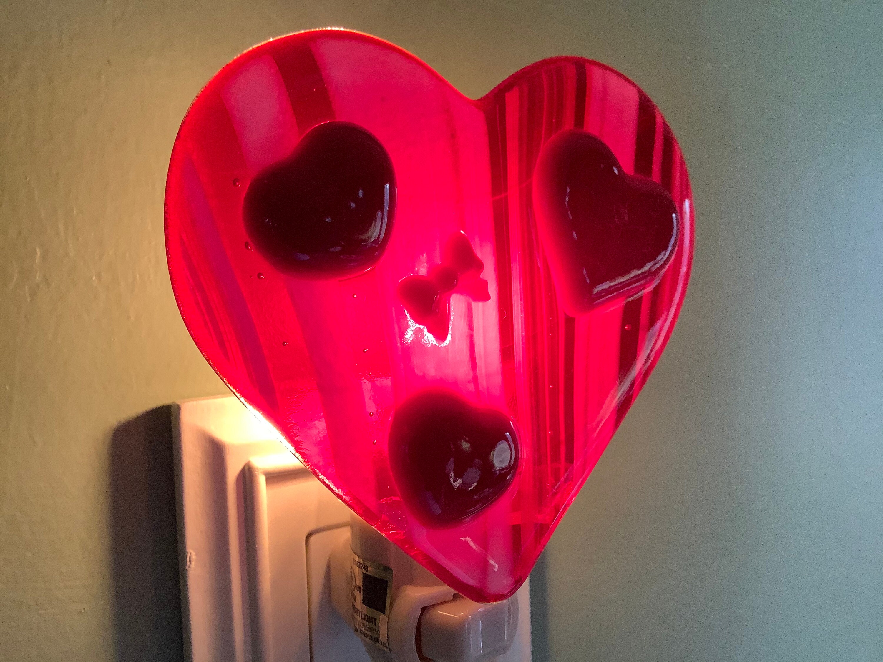Red Heart Fused Glass Romantic Plug In Valentine's Night | Etsy