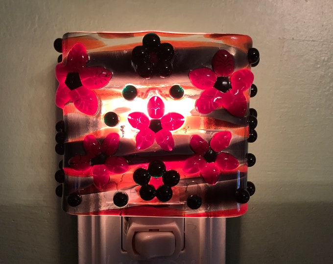 SALE OOPS Black, Teal and Red/orange Fused Glass Plug in Halloween ...