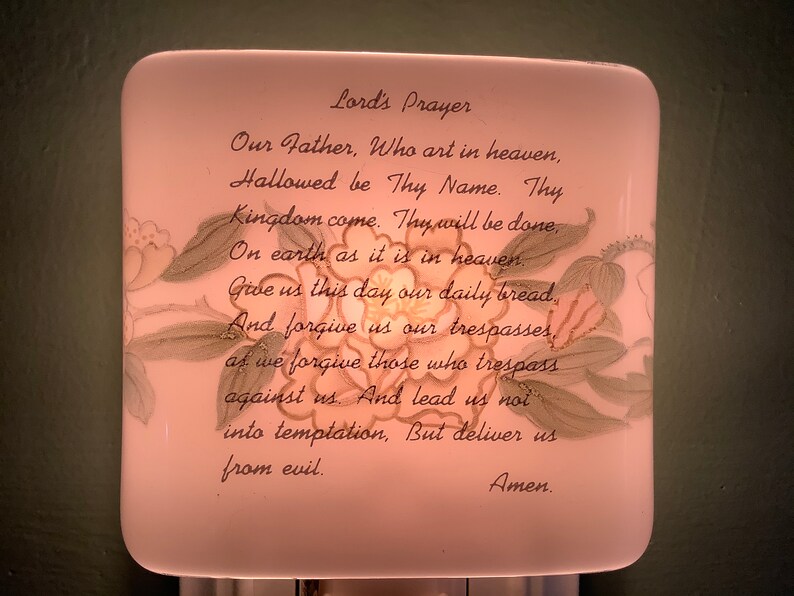 The Lord's Prayer Flower Fused Glass Plug in Night Light With Draped ...