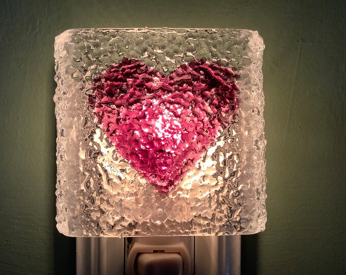 Fused Glass Clear and Purple Plug in Heart Frit Night Light - Etsy