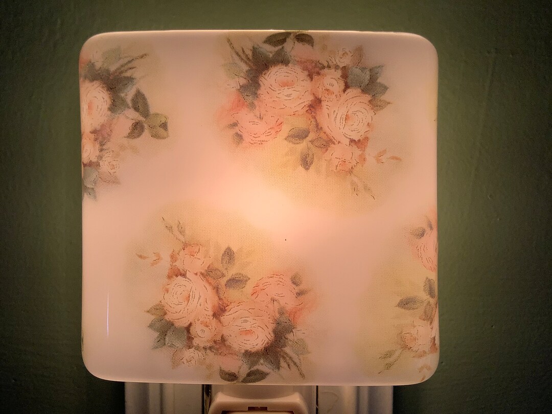 1 Floral Fused Glass Plug in Rose Night Light With Draped Sides Outlet ...