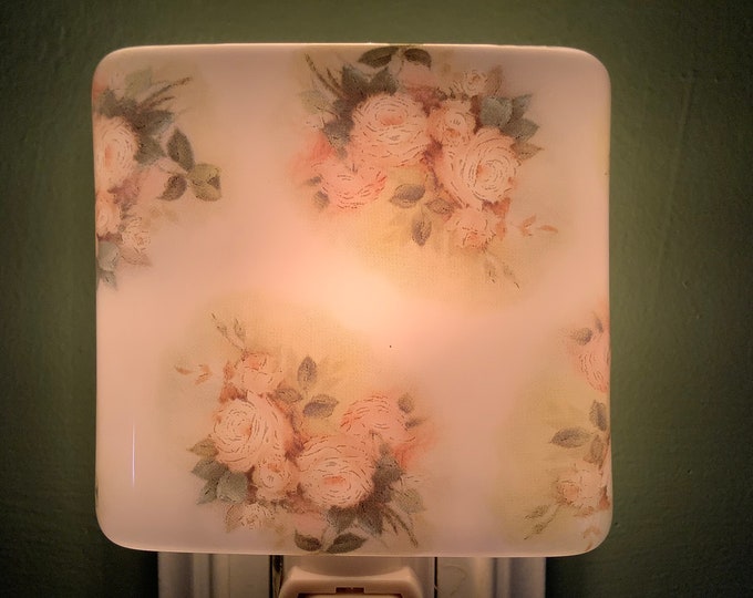1 Floral Fused Glass Plug in Rose Night Light With Draped Sides Outlet ...