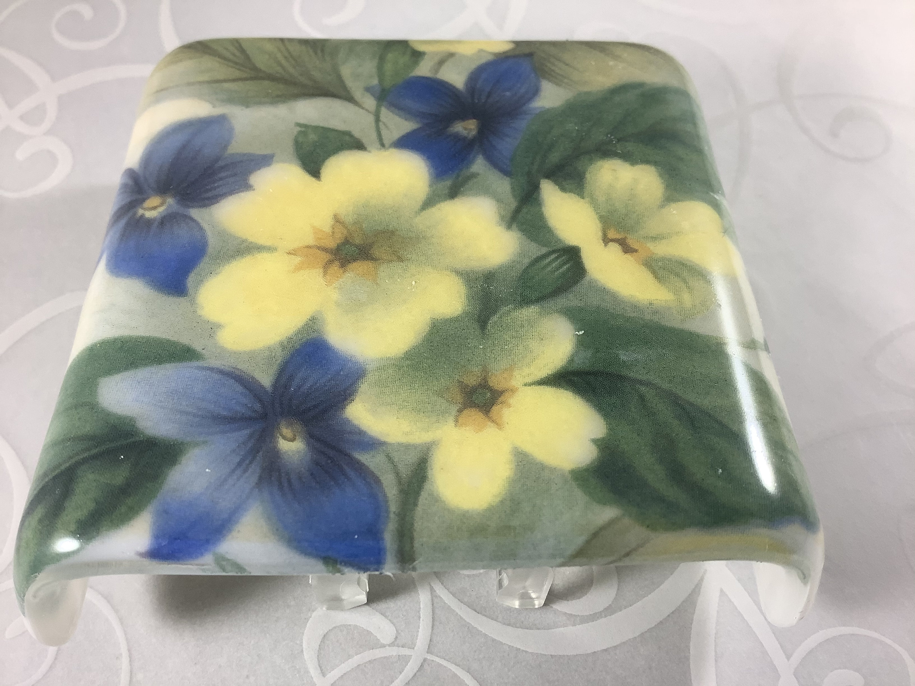 Yellow and Blue Flowers Fused Glass Plug In Wildflower Night | Etsy