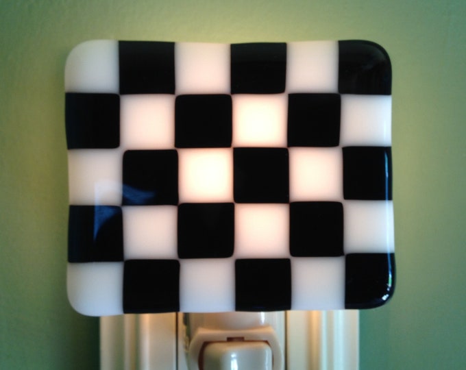 Fused Glass Checker Flag Fused Glass Plug in Raceway Night Light - Etsy