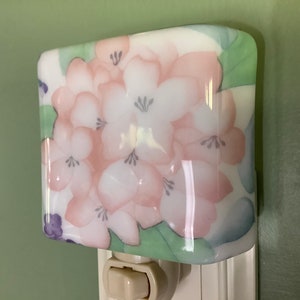 Hydrangea Fused Glass Plug In Flower Night Light with Draped | Etsy