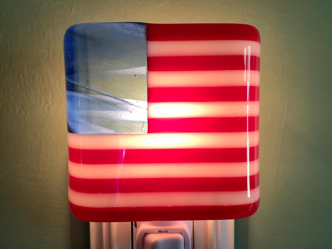 4th of July Fused Glass Plug in USA Flag Night Light With Draped Sides ...