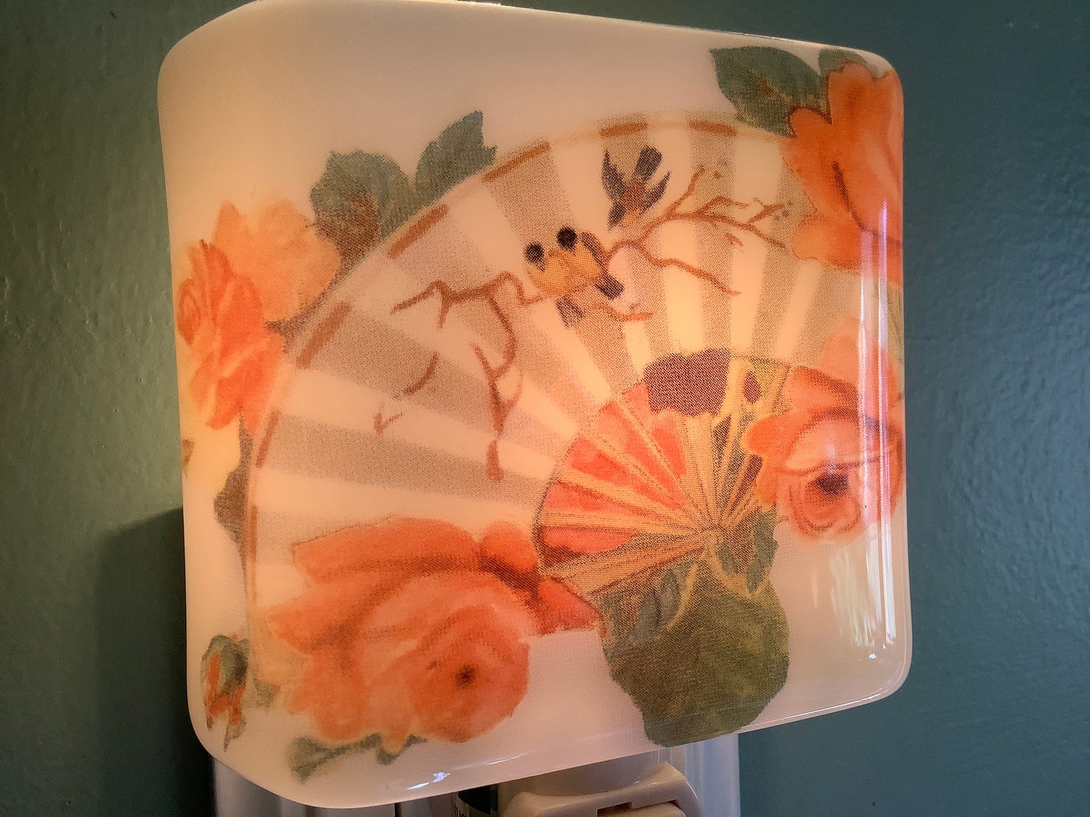 Love Birds Fused Glass Plug In Oriental Fan Night Light with | Etsy