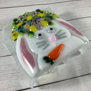 1 Easter Bunny Face Fused Glass Rabbit With Murrini Flower Hat Peter ...