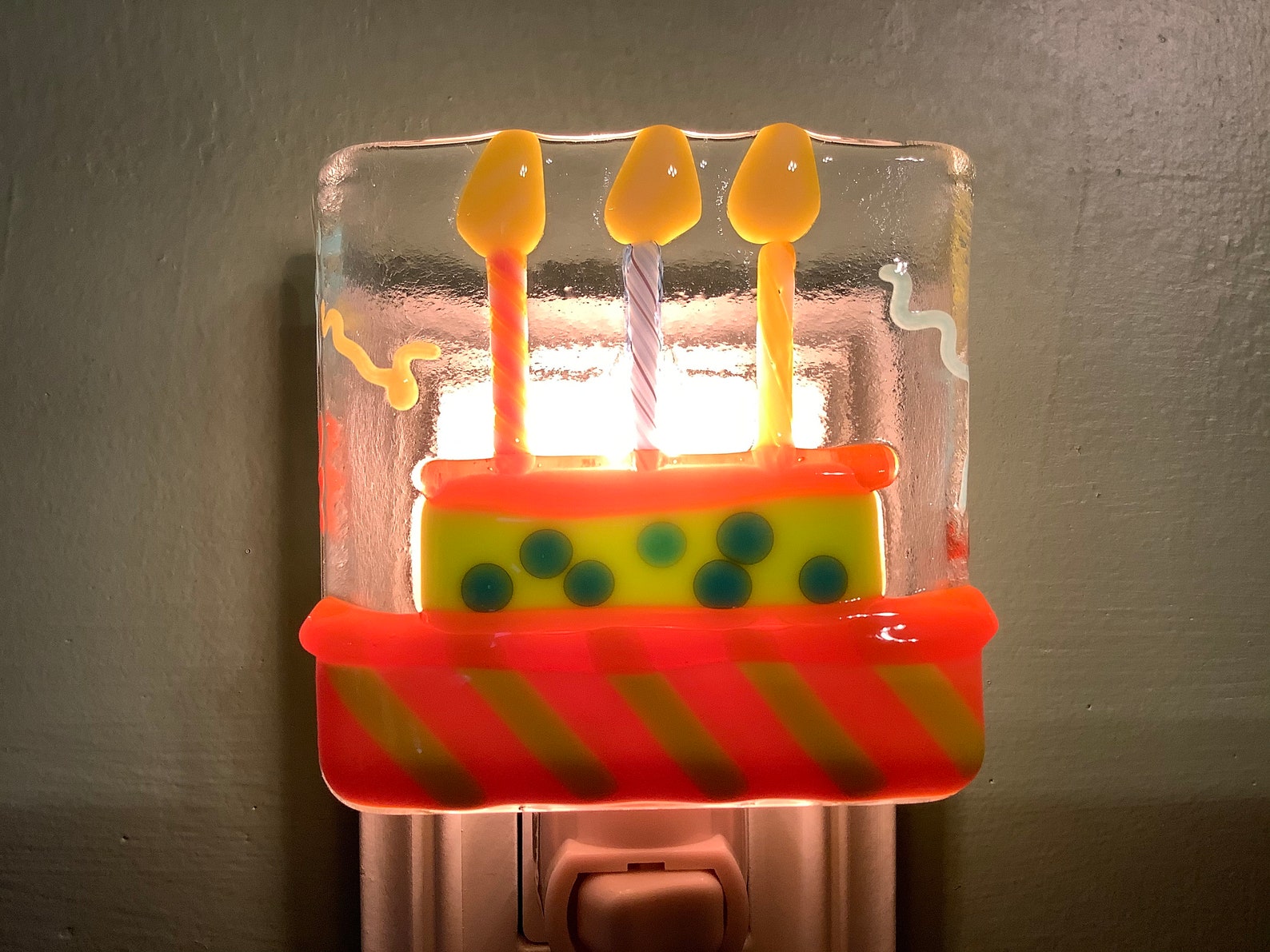 Happy Birthday Fused Glass Plug in Night Light Outlet Sconce | Etsy