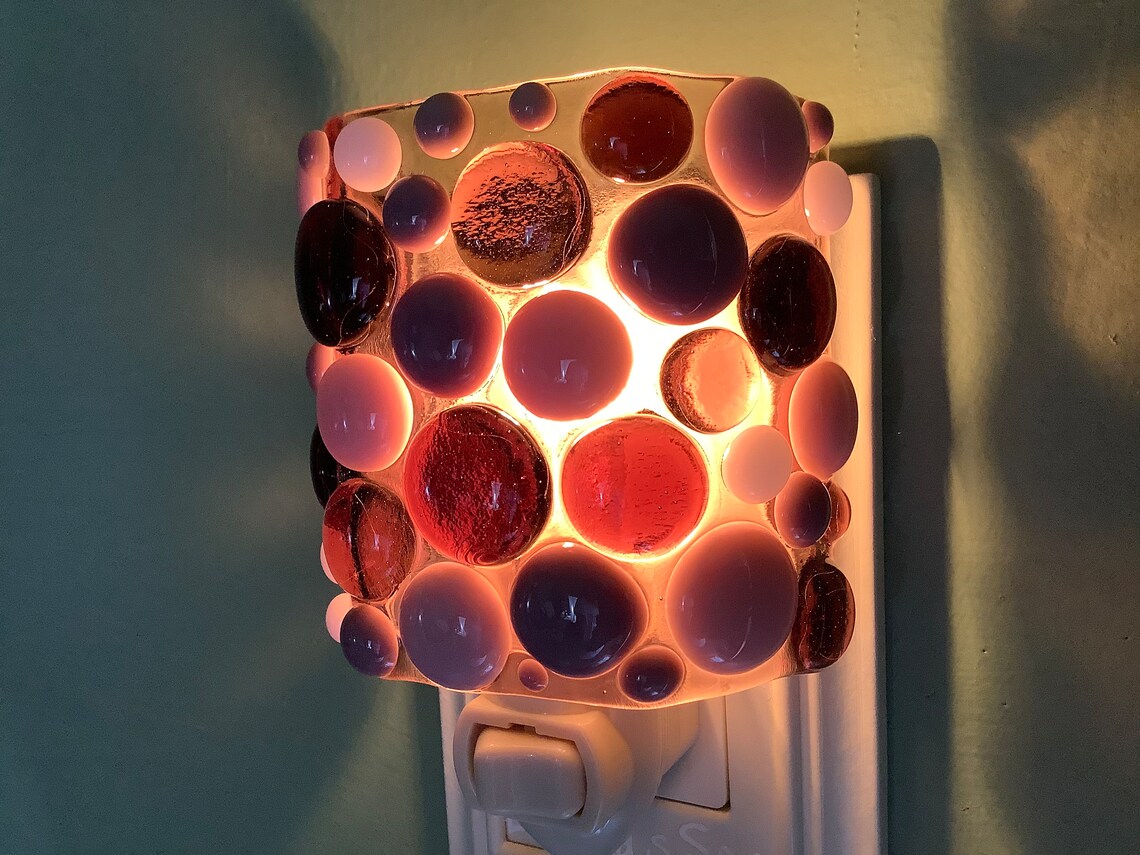 1 Purple Passion Dots Fused Glass Plug in Night Light With Draped ...