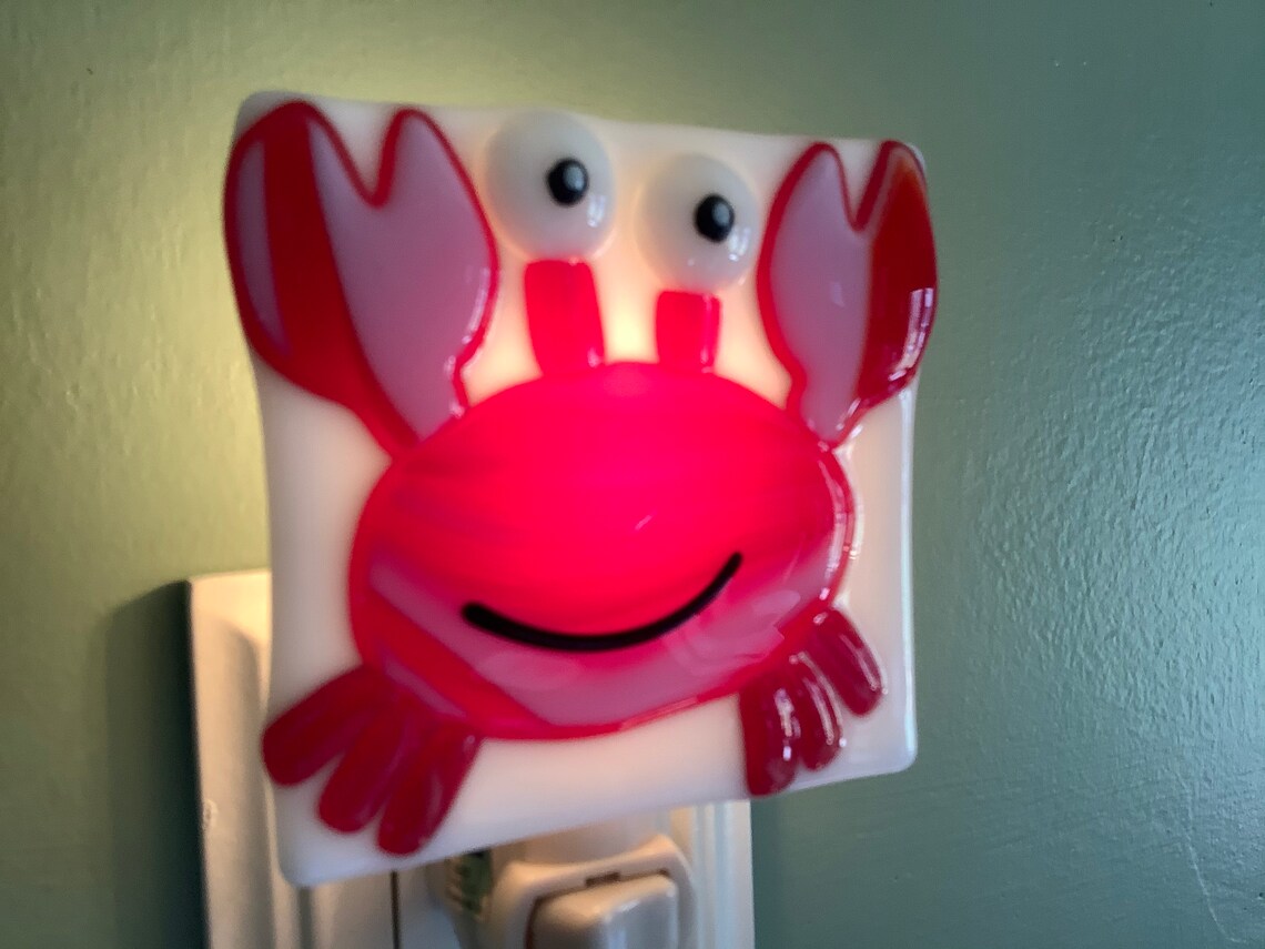 1 Red Happy Crab Fused Glass Wall Plug in Night Light - Etsy