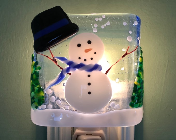 Snowman Fused Glass Plug in Winter Wonderland Night Light With Slumped ...
