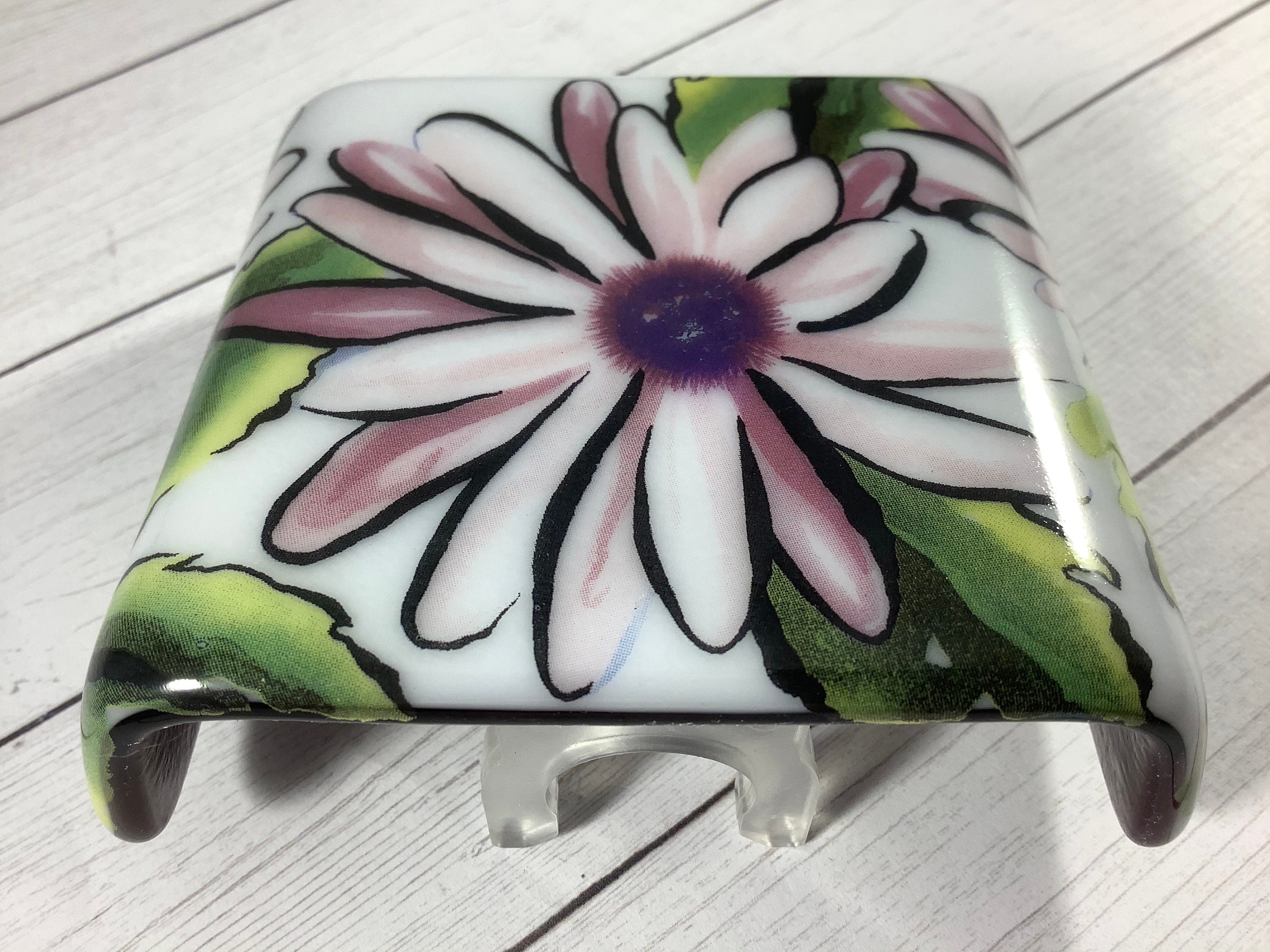 Purple Daisy Flowers Fused Glass Plug In Cornflower Night | Etsy