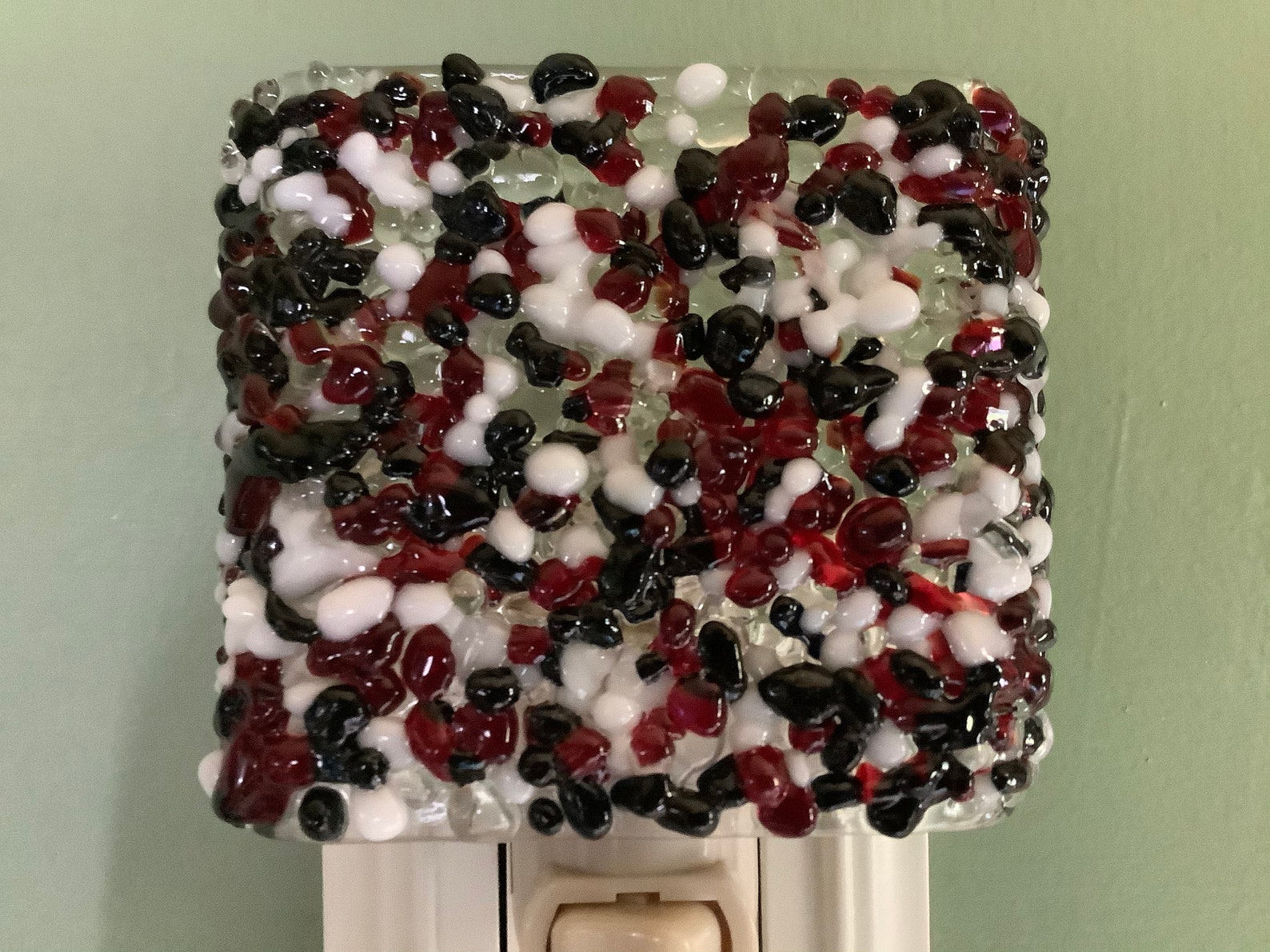 Red White and Black Frit Fused Glass Plug in Holiday Night Light With ...