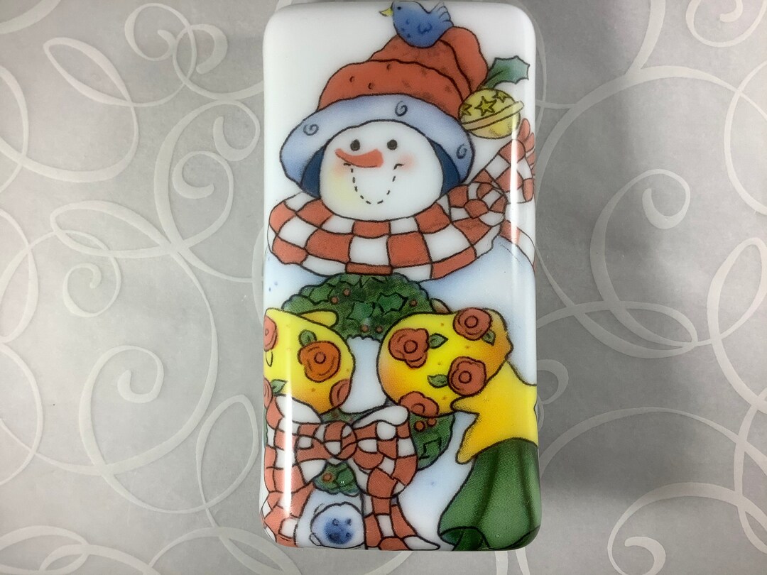 Snowman Fused Glass Wall Plug in Winter Tall Night Light With Draped ...
