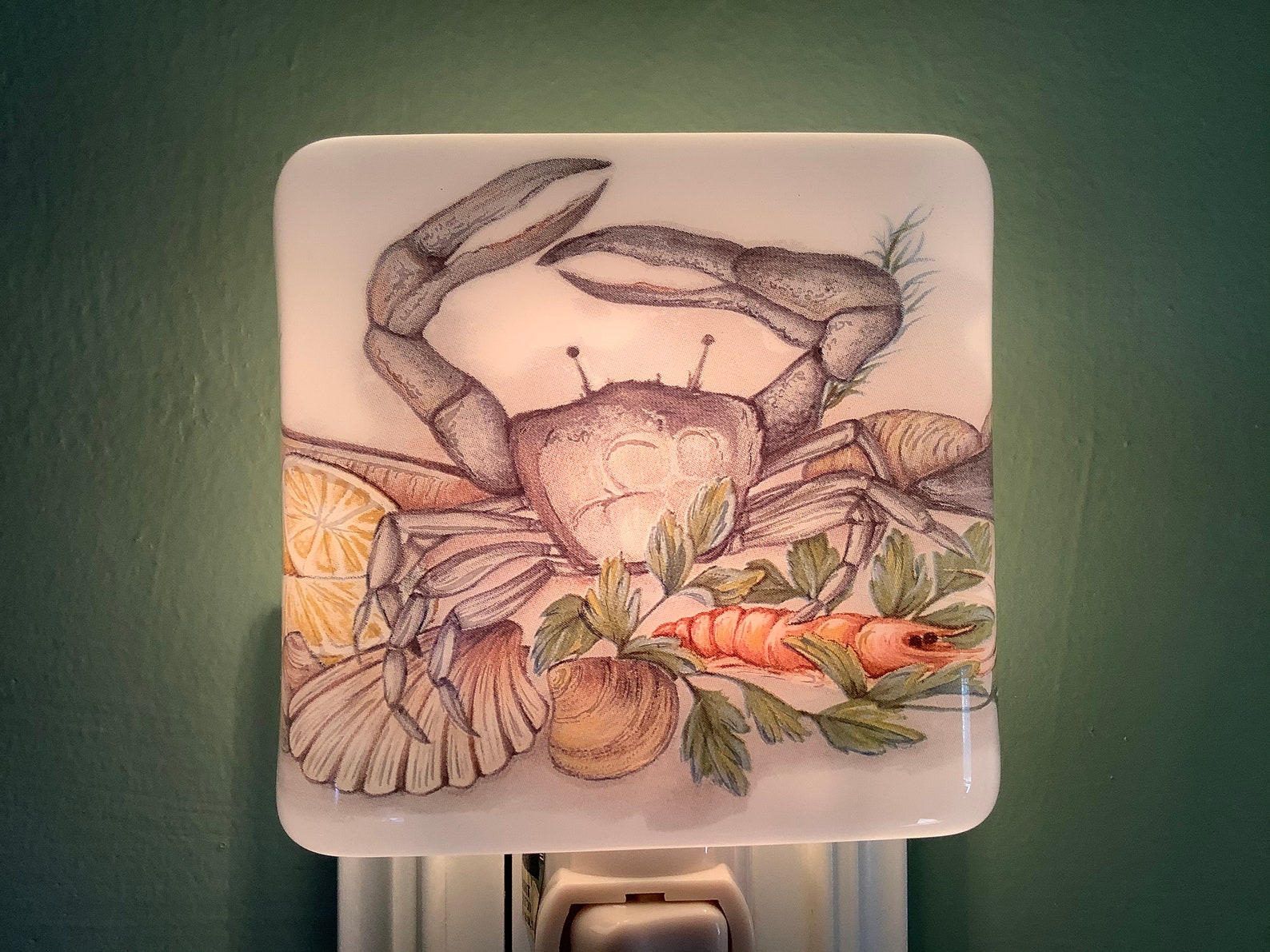 Crab Feast Fused Glass Plug in Kitchen Night Light With Draped Sides ...