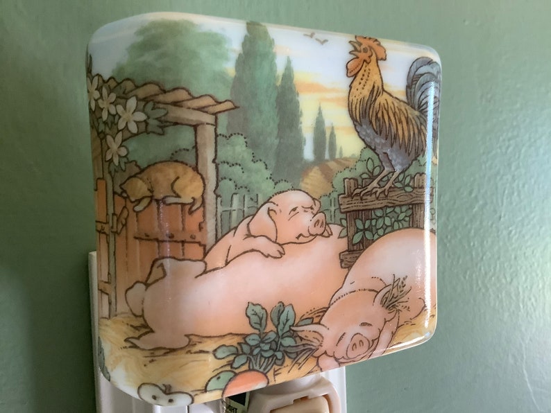 Pigs Fused Glass Plug in Farm Animal Night Light With Draped - Etsy
