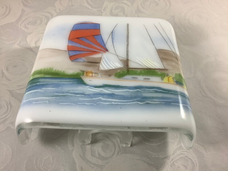 Sailboat Fused Glass Plug In Sailing Night Light with Slumped | Etsy