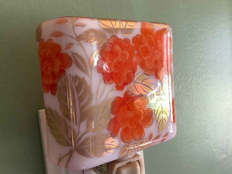 Orange Floral Spray Fused Glass Plug in Flower Night Light - Etsy
