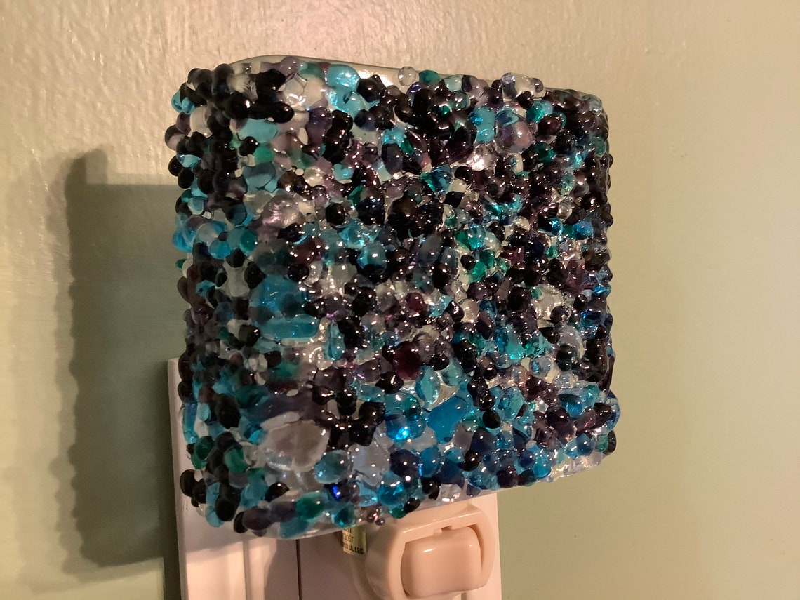 Purple and Blue Fused Glass Plug In Winter Night Light with | Etsy