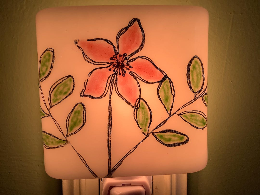 Pink Flower Fused Glass Plug in Flower Night Light With Draped Sides ...