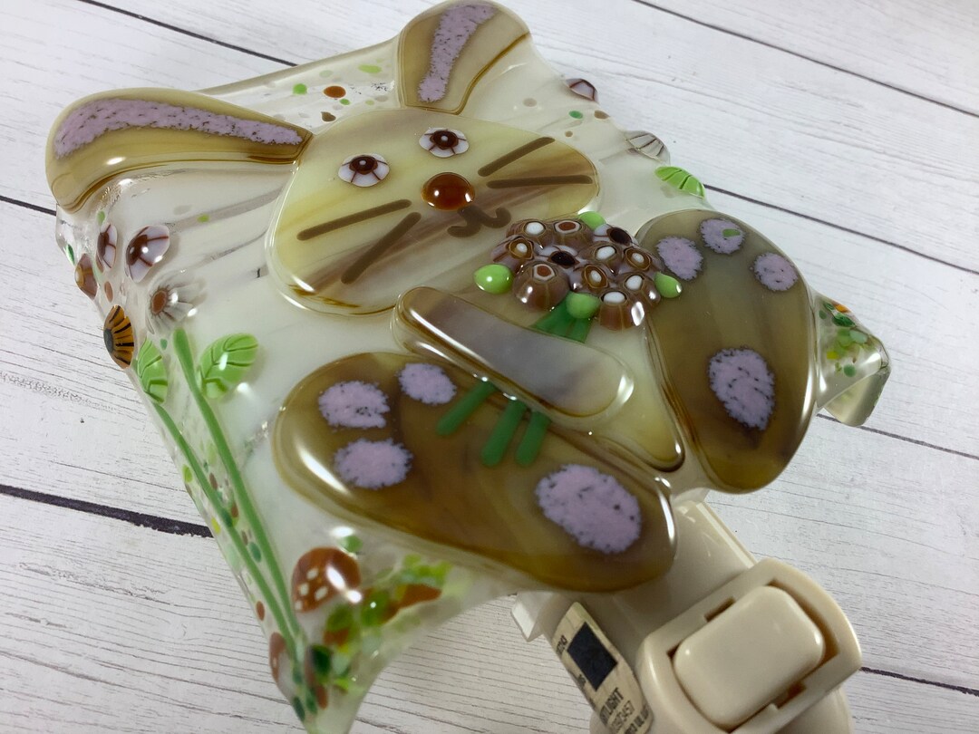 1 Brown Bunny Fused Glass Plug in Night Light Mini Wall Sconce - Etsy