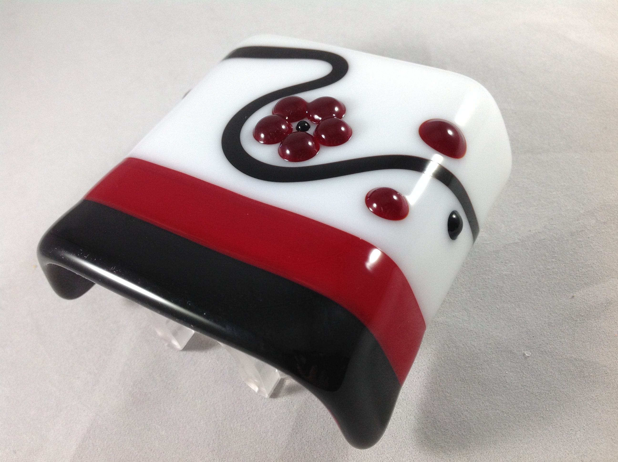 Red Flower Fused Glass Plug In Modern Night Light with Draped | Etsy