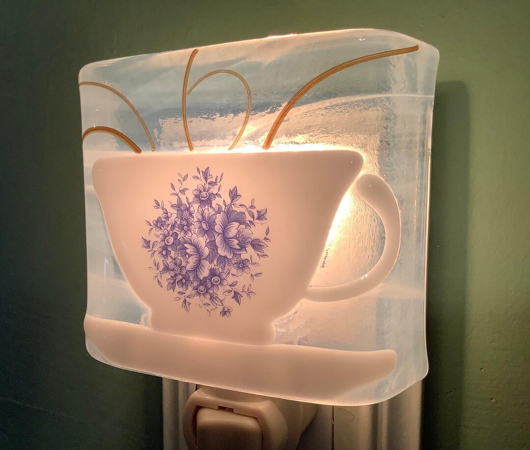 Tea Cup Fused Glass Plug in Kitchen Night Light Outlet Sconce - Etsy