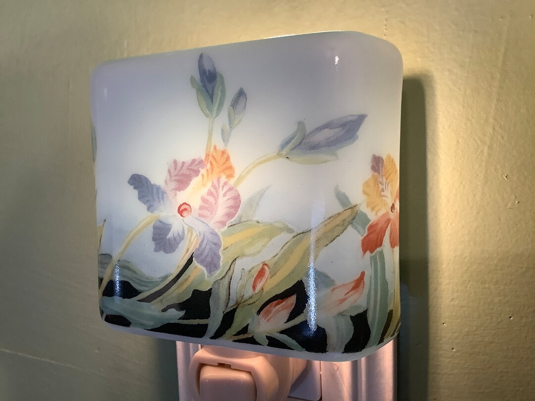 Floral Fused Glass Plug in Iris Flower Night Light With Draped Sides ...