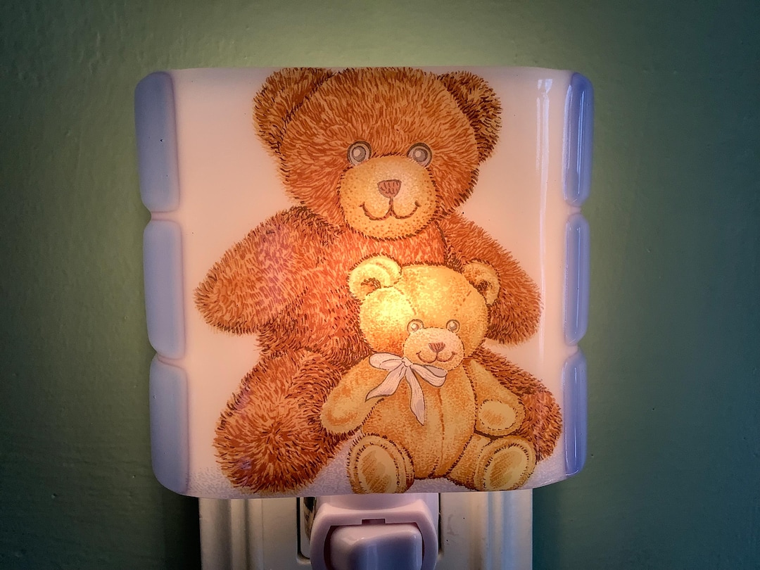 Bear Fused Glass Plug in Teddy Bear Night Light With Draped Sides ...
