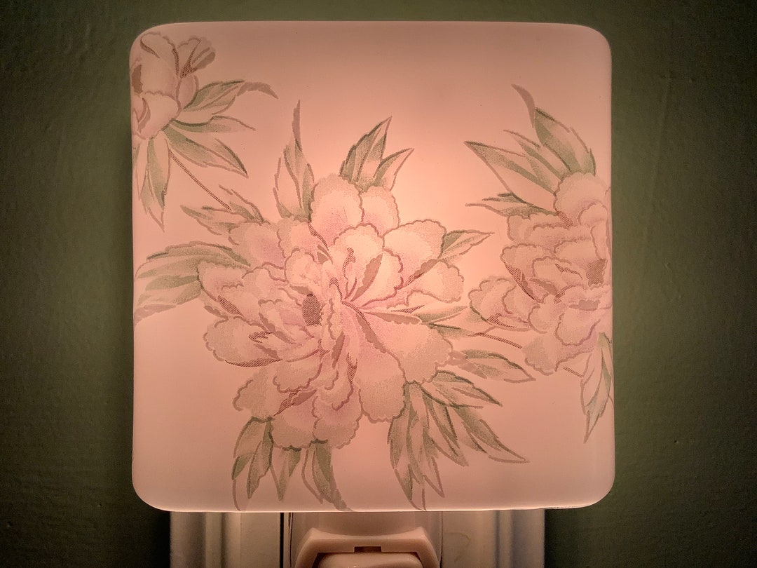 1 Floral Fused Glass Plug in Rose Night Light With Draped Sides Outlet ...