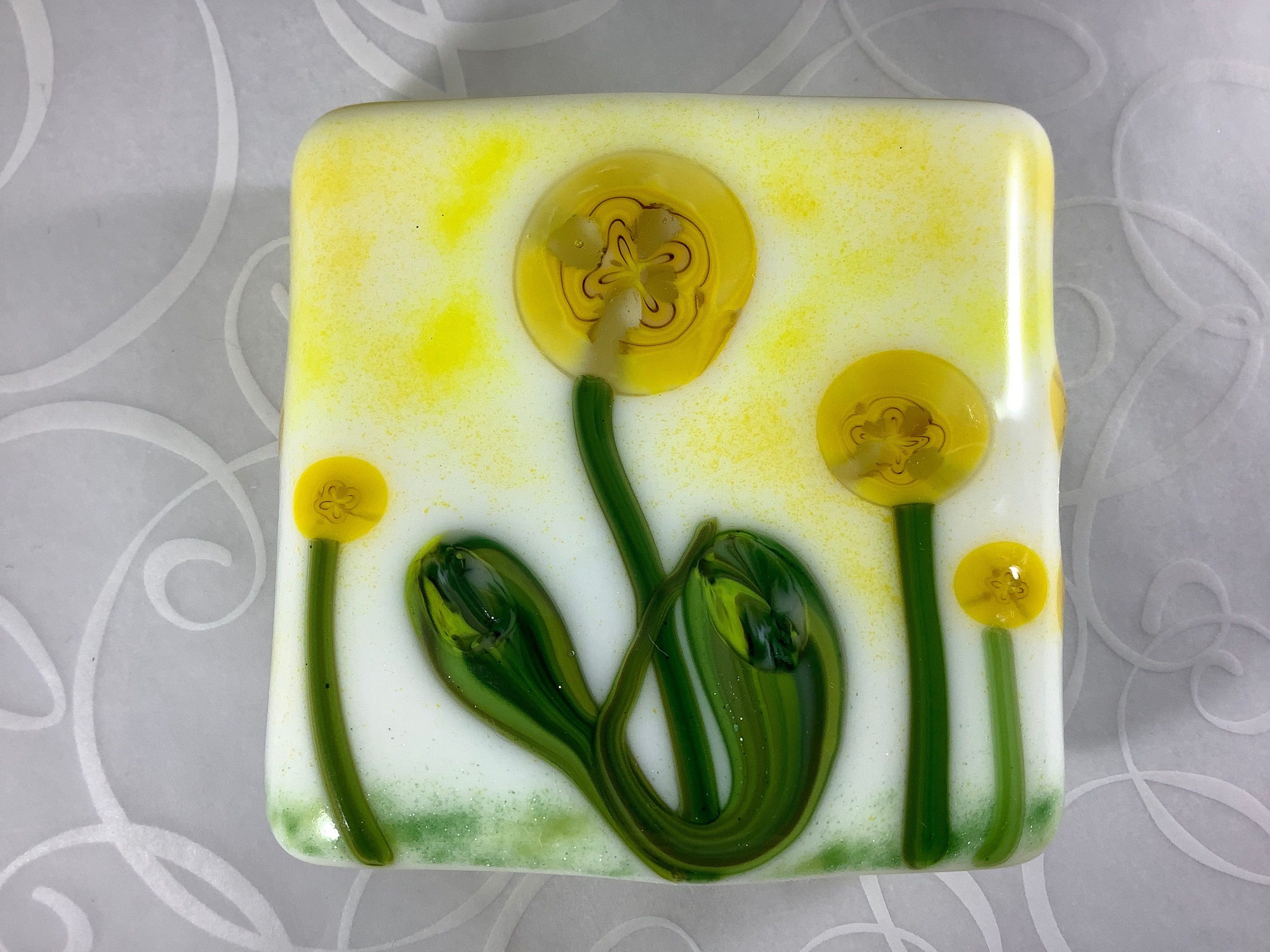 Yellow Flower Fused Glass Plug in Night Light With Draped Sides - Etsy