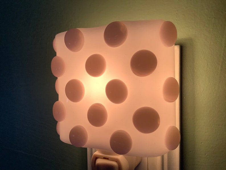 1 Pink Polka Dots Fused Glass Plug in Night Light With Draped Sides ...