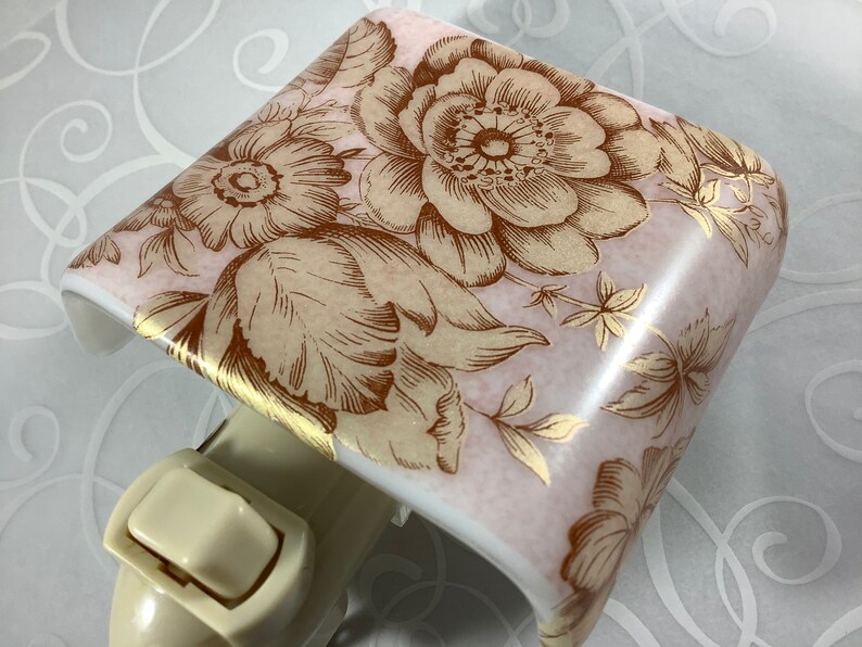 Pink Fused Glass Plug In Gold Flower Night Light with Draped | Etsy
