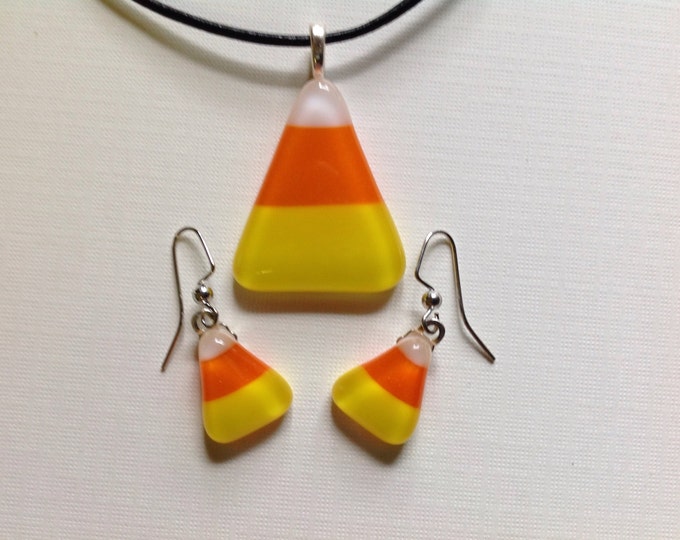 Fused Glass Halloween Candy Corn Pendant and Earring Set - Etsy
